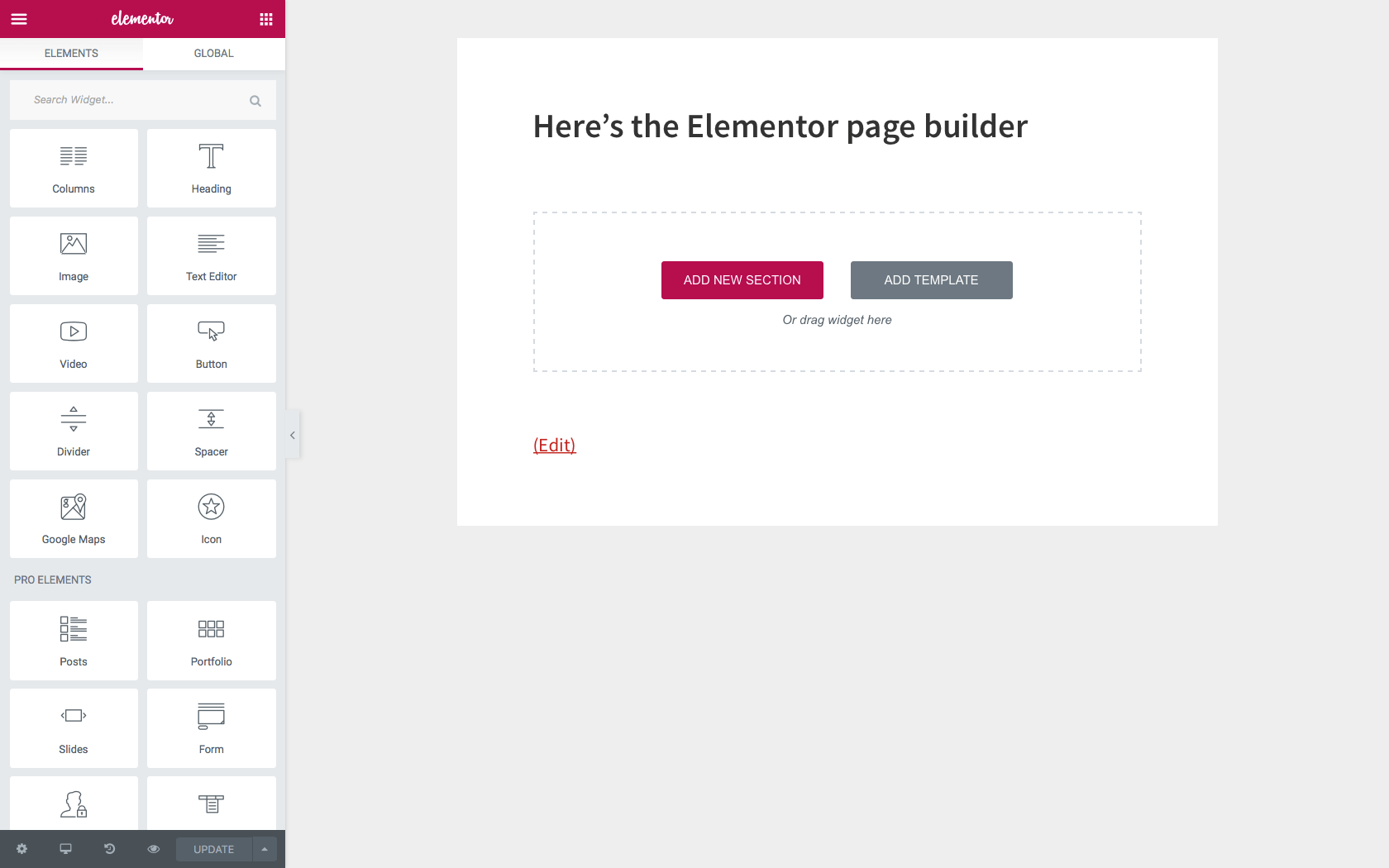 Elementor WordPress page builder UI screenshot Elementor WordPress page builder UI screenshot